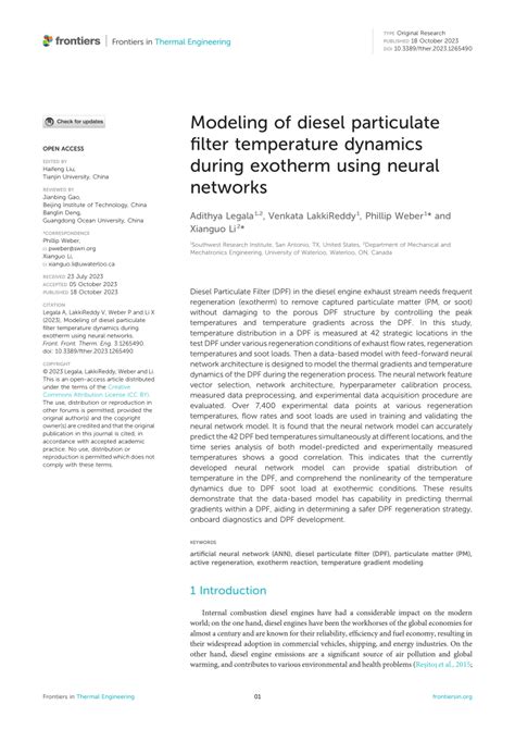 Pdf Modeling Of Diesel Particulate Filter Temperature Dynamics During