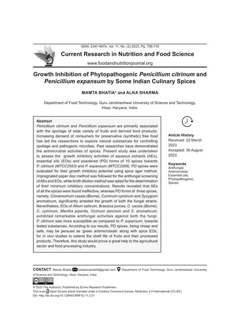Pdf Growth Inhibition Of Phytopathogenic Penicillium Citrinum And