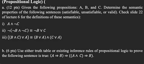 Solved Propositional Logic A 12 Pts Given The