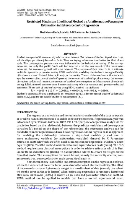 Pdf Restricted Maximum Likelihood Method As An Alternative Parameter Estimation In