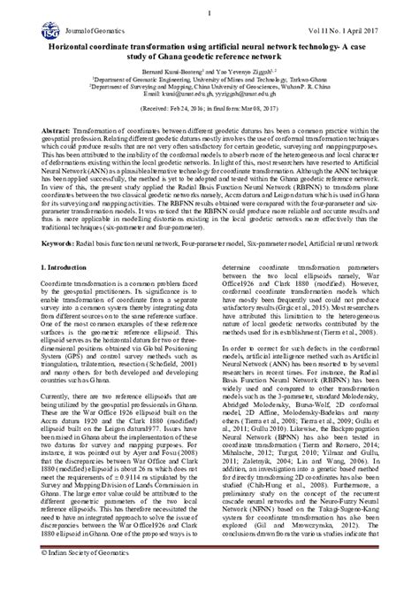 Pdf Horizontal Coordinate Transformation Using Artificial Neural Network Technology A Case