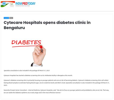 News Cytecare Hospitals Opens Diabetes Clinic In Bengaluru
