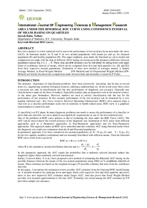 Pdf Area Under The Binormal Roc Curve Using Confidence Interval Of