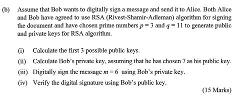 solved assume that bob wants to digitally sign a message and