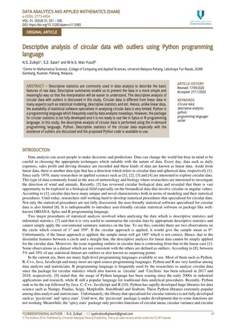 Pdf Descriptive Analysis Of Circular Data With Outliers Using Python Programming Language