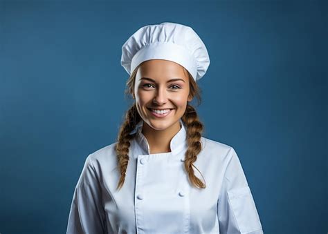 Skilled Chef Assistant On Solid Blue Background Premium Ai Generated