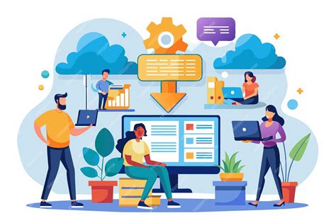 Collaborative Team Working On Data Analysis And Cloud Services Premium Ai Generated Vector