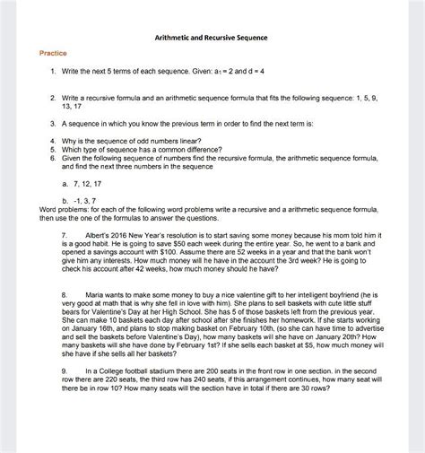 Solved Arithmetic And Recursive Sequence Practice 1 Write