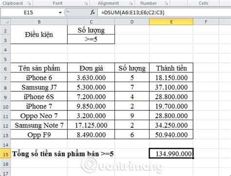 Hàm Dsum Cách để Tính Tổng Với điều Kiện Phức Tạp Trong Excel