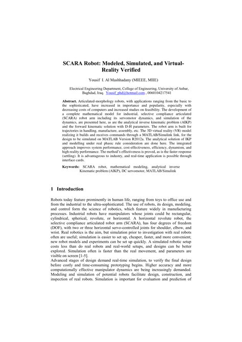 Pdf Scara Robot Modeled Simulated And Virtual Reality Verified