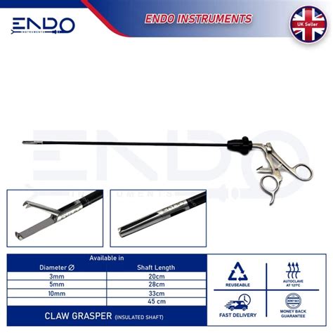 Endo New 5mm 45cm Laparoscopic Claw Grasper 2x3 Teeth Bariatric Long