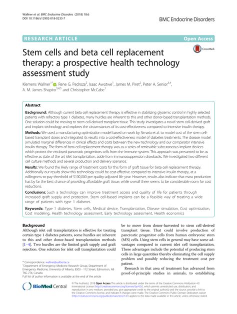 Pdf Stem Cells And Beta Cell Replacement Therapy A Prospective