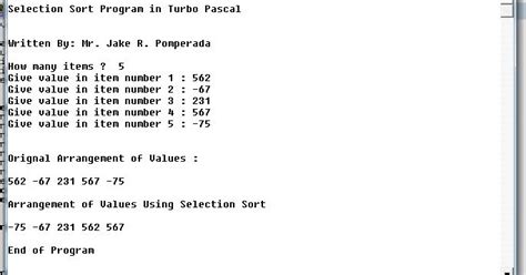Free Programming Source Codes And Computer Programming Tutorials Selection Sort In Turbo Pascal
