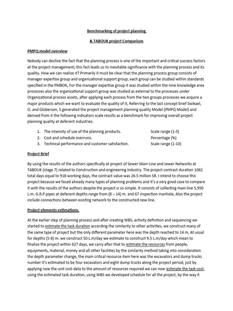 Benchmarking Of Project Planning Pdf Benchmarking Project Management