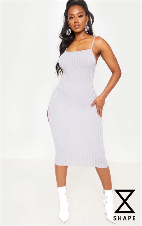 Shape Silver Wide Rib Strappy Midi Dress Dress Clothes For Women