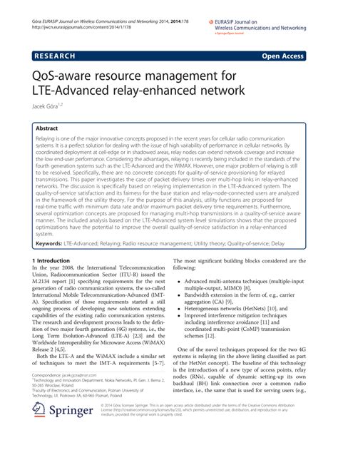 Pdf Qos Aware Resource Management For Lte Advanced Relay Enhanced Network