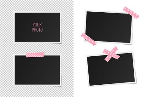 검은 빈 장소와 흰색 테두리빈티지 사진 프레임의 집합입니다 현실적인 3d 사진 모형 컬렉션 복고풍 사진 프레임 템플릿 일본 접착제 핑크 와시 테이프 벡터 일러스트레이션