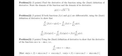 Solved Problem1 5 Points Find The Derivative Of The