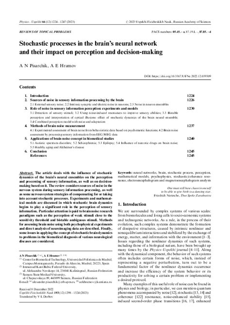 Pdf Stochastic Processes In The Brains Neural Network And Their Impact On Perception And