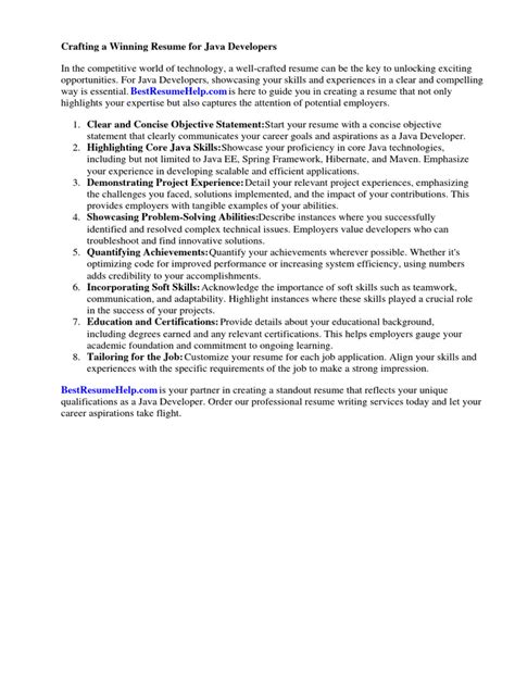resume for java developer pdf computer programming software