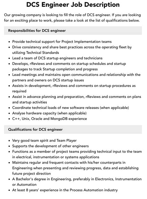 Dcs Engineer Job Description Velvet Jobs