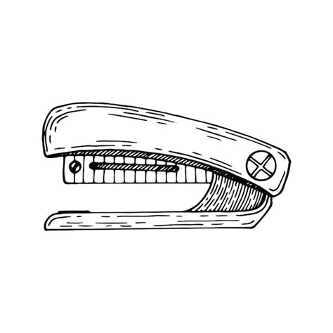 Premium Vector Stapler Sketch Office Stationery Tool For Fastening Paper Documents Line Art