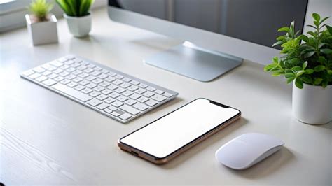 Minimalist White Desk With Phone Keyboard And Mouse Premium Ai Generated Image