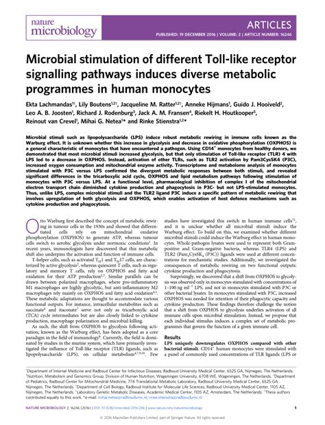 Pdf Microbial Stimulation Of Different Toll Like Receptor Signalling Pathways Induces Diverse