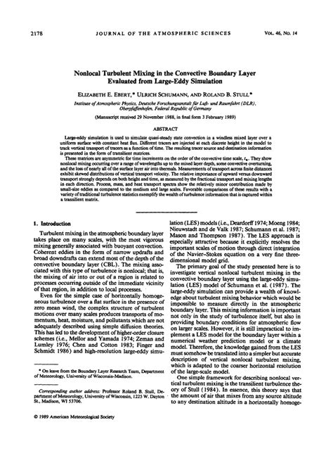 Pdf Nonlocal Turbulent Mixing In The Convective Boundary Layer Evaluated From Large Eddy