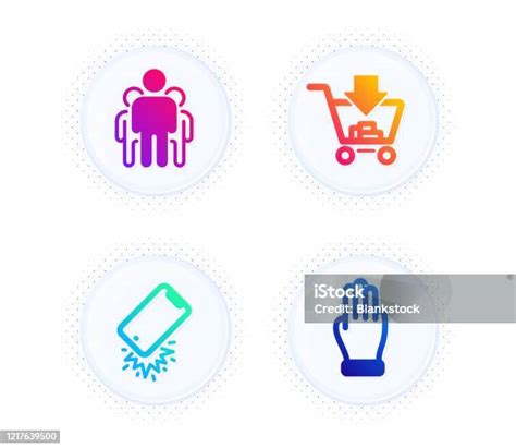 쇼핑 그룹 및 스마트 폰 깨진 아이콘 세트 세 손가락 기호입니다 장바구니에 추가 관리자 전화 충돌 벡터 가격에 대한 스톡 벡터 아트 및 기타 이미지 Istock