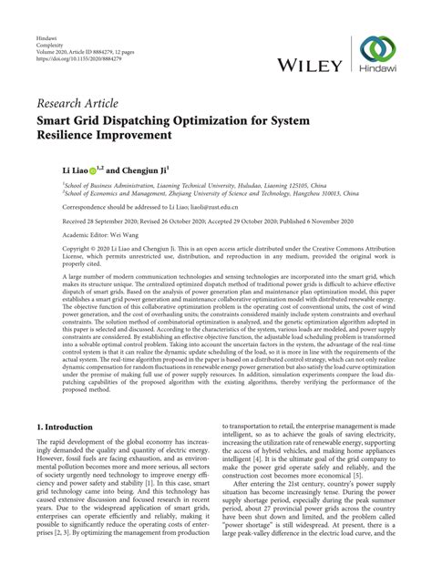pdf smart grid dispatching optimization for system resilience improvement