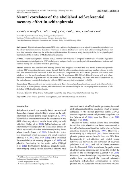 Pdf Neural Correlates Of The Abolished Self Referential Memory Effect