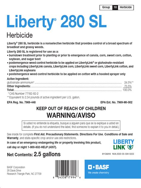 Liberty 280 Sl Label 5 1 20 Pdf Herbicide Weed