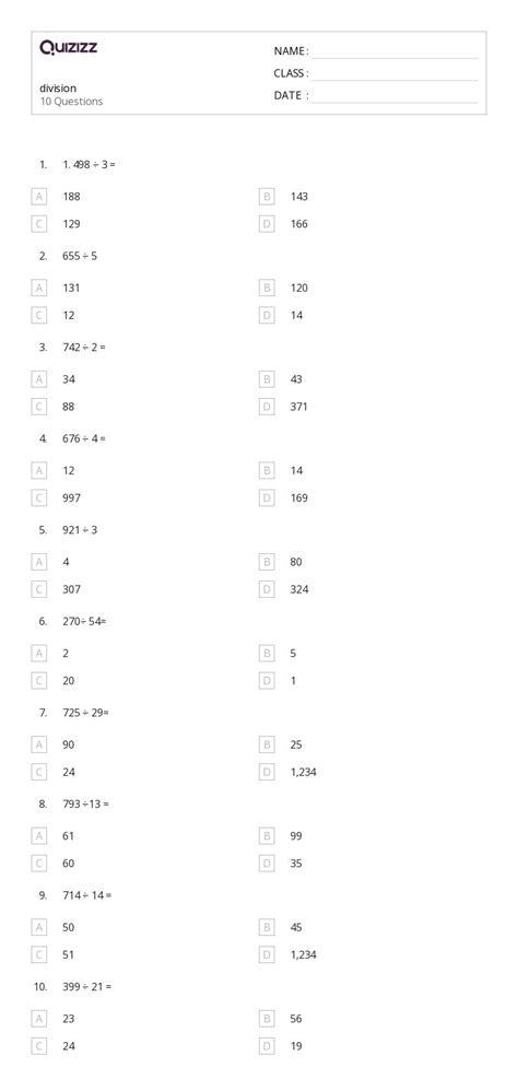 50 Division Worksheets For 6th Class On Quizizz Free And Printable