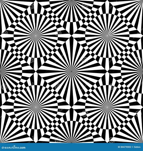 Abstract Vector Seamless Op Art Pattern Monochrome Graphic Black And White Ornament Stock