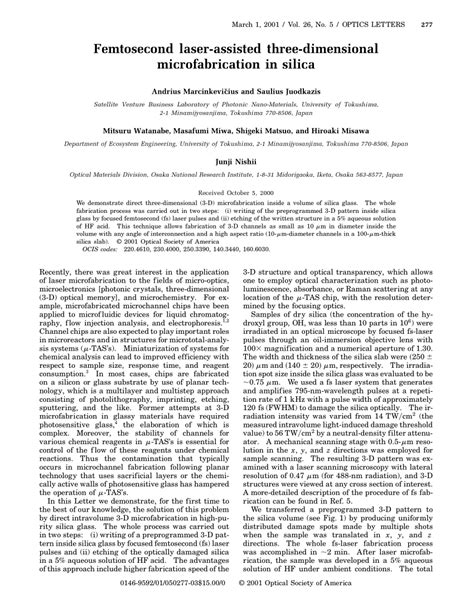 Pdf Femtosecond Laser Assisted Three Dimensional Microfabrication In Silica