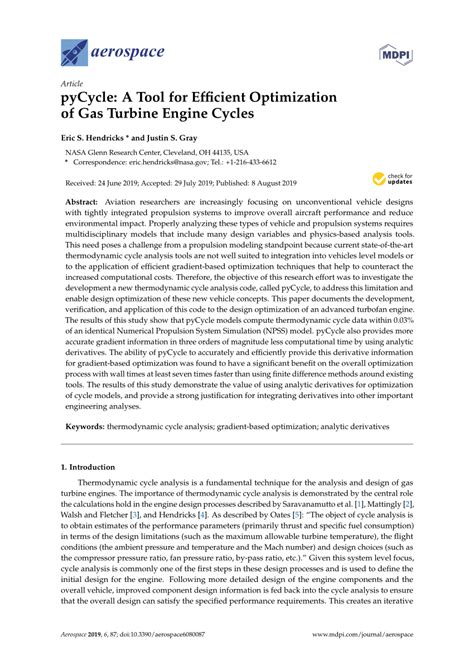 Pdf Pycycle A Tool For Efficient Optimization Of Gas Turbine Engine Cycles