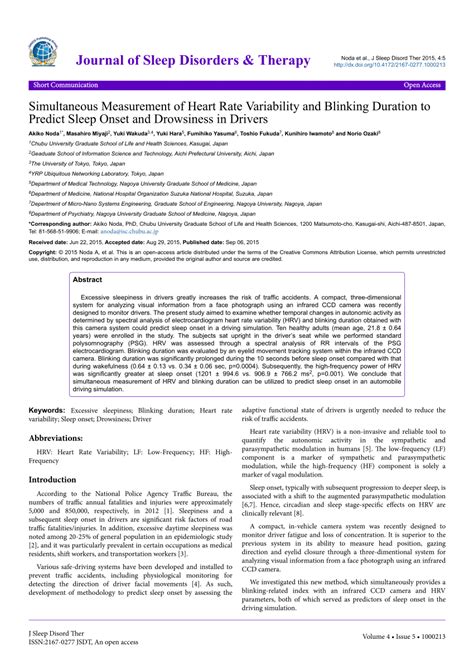 Pdf Simultaneous Measurement Of Heart Rate Variability And Blinking
