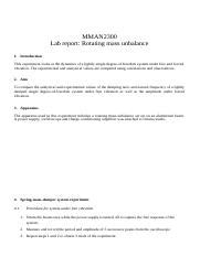 Lab Report Docx MMAN2300 Lab Report Rotating Mass Unbalance 1 Introduction This Experiment