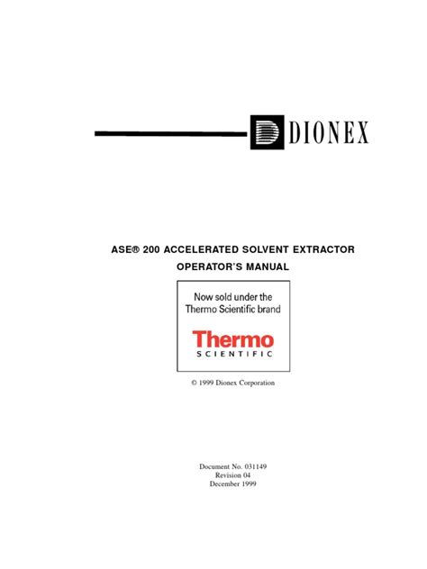 Ase 200 Accelerated Solvent Extractor Operators Manual Pdf Pump