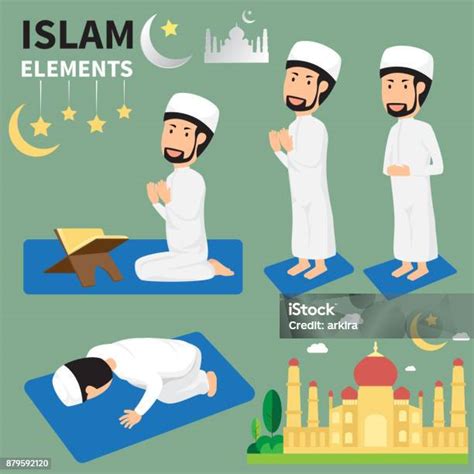 라마단 달 이슬람교와 무슬림 남자 하 고 종교 의식에 대 한 이슬람의 전통 벡터 평면 그림입니다 기도하기에 대한 스톡 벡터 아트 및 기타 이미지 Istock