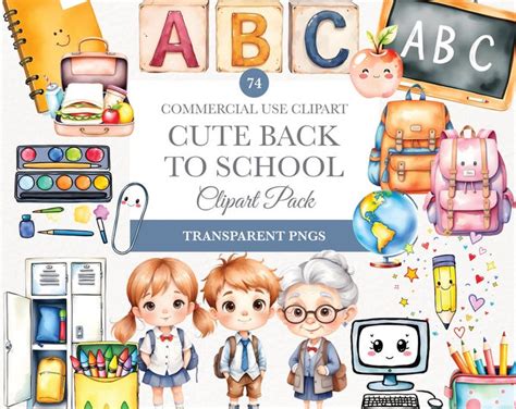 Cute School Clipart Bundle School Png School Supplies Clipart