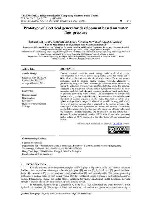 pdf prototype of electrical generator development based on water flow