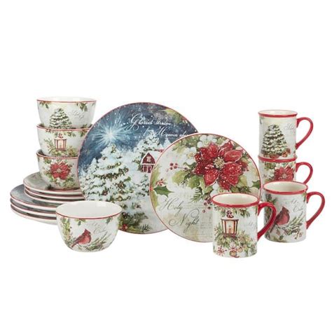Certified International Silent Night 16 Piece Multi Colored Earthenware Dinnerware Set Service