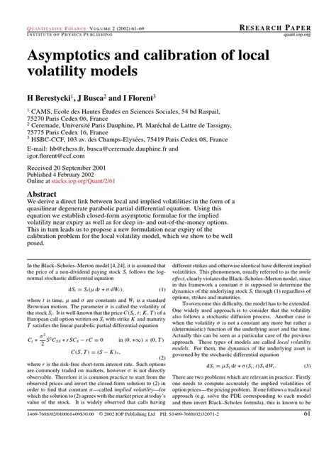 Asymptotics And Calibration Of Local Volatility Models Pdf Pdf