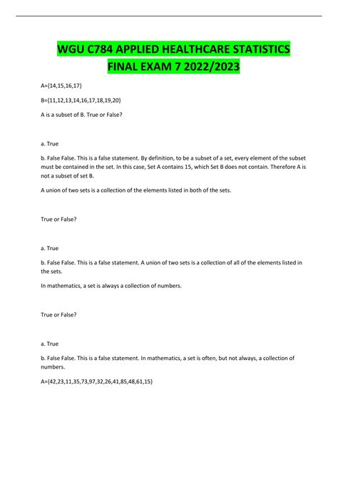 Wgu C784 Applied Healthcare Statistics Final Exam 7 2024 2025 Latest Update Complete Questions