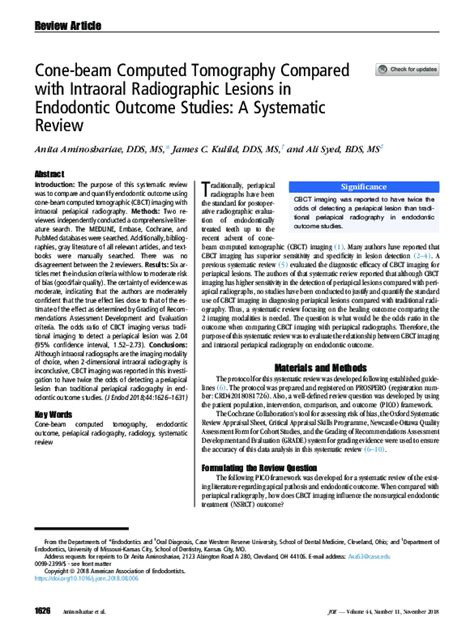Pdf Cone Beam Computed Tomography Compared With Intraoral Radiographic Lesions In Endodontic