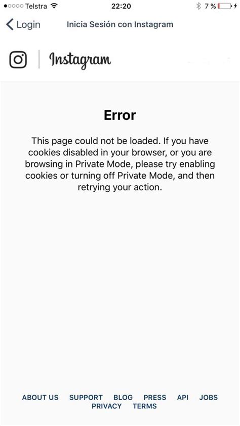 error logging into instagram disabled cookies react native