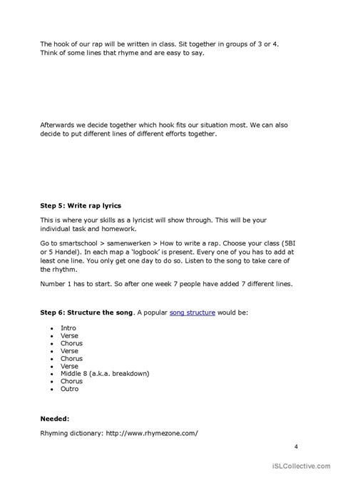 How To Write A Rap Song Creative W English ESL Worksheets Pdf Doc