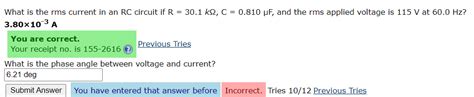 Solved What Is The Rms Current In An RC Circuit If Chegg Com